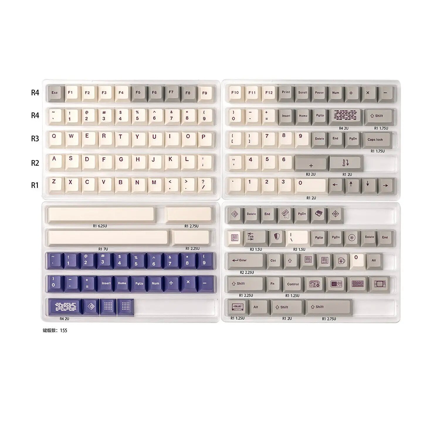 BINYEAE Ретро-клавиши PBT Cherry Profile 155 шт.