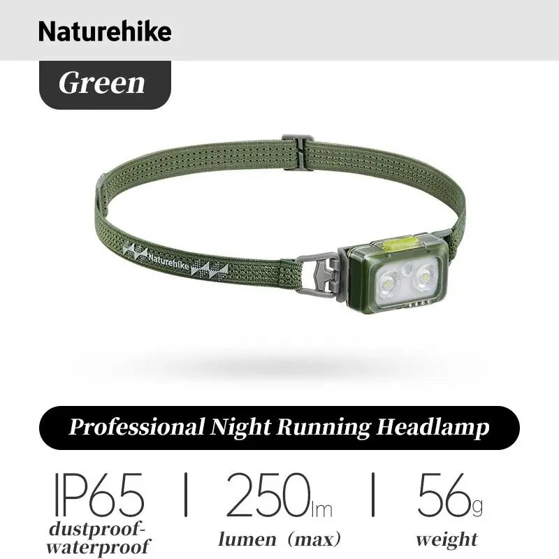 Naturehike налобный фонарь Green, 250lm, 56g, IP65