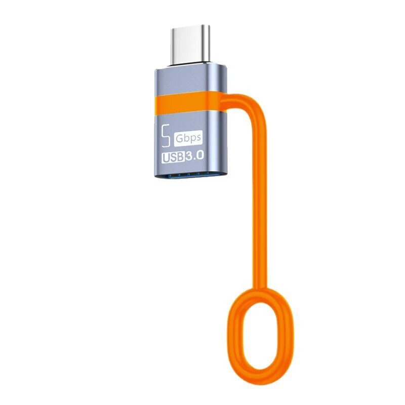 Оранжевый адаптер USB к Type-C для флешки, быстрая зарядка PD и защита от потери