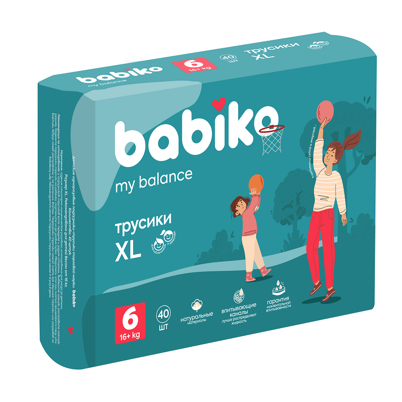 Подгузники-трусики Babiko My balance, XL/6 (16+ кг), 40шт