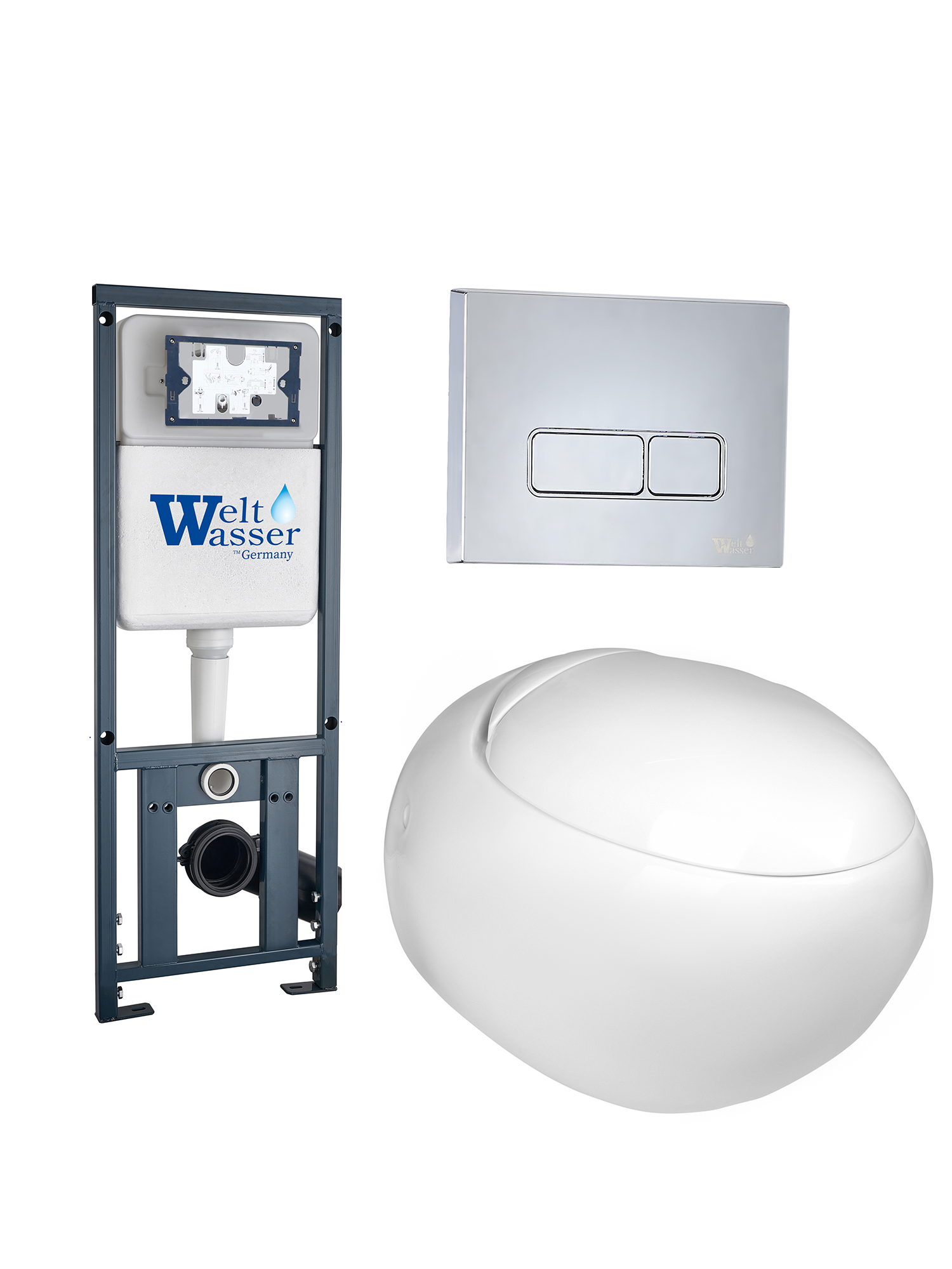 Комплект 3 в 1 Унитаз подвесной WeltWasser JECKENBACH 004 GL-WT безободковый+Инсталляция MARBERG 410 с кнопкой MAR 410 SE-CR хром глянцевый