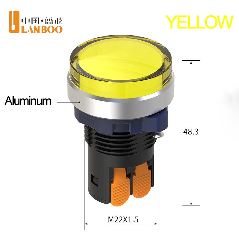 Сигнальная лампа LANBOO желтая металлическая 9-24V M22x1.5