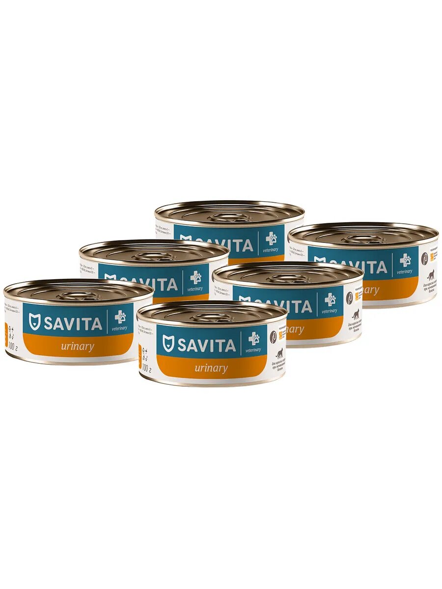 Корм влажный Savita Veterinary Urinary S/O для взрослых кошек при мочекаменной болезни, паштет, 100 г х 6 шт