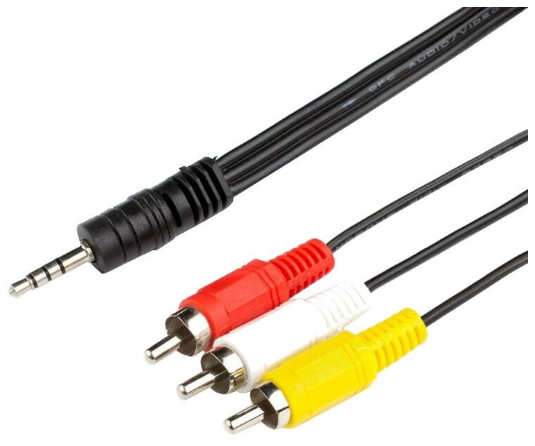 Кабель Atcom 3RCA - jack 3.5 mm (AT7320), 1.8 м, подходит для Триколор и эфирных приемников, черный