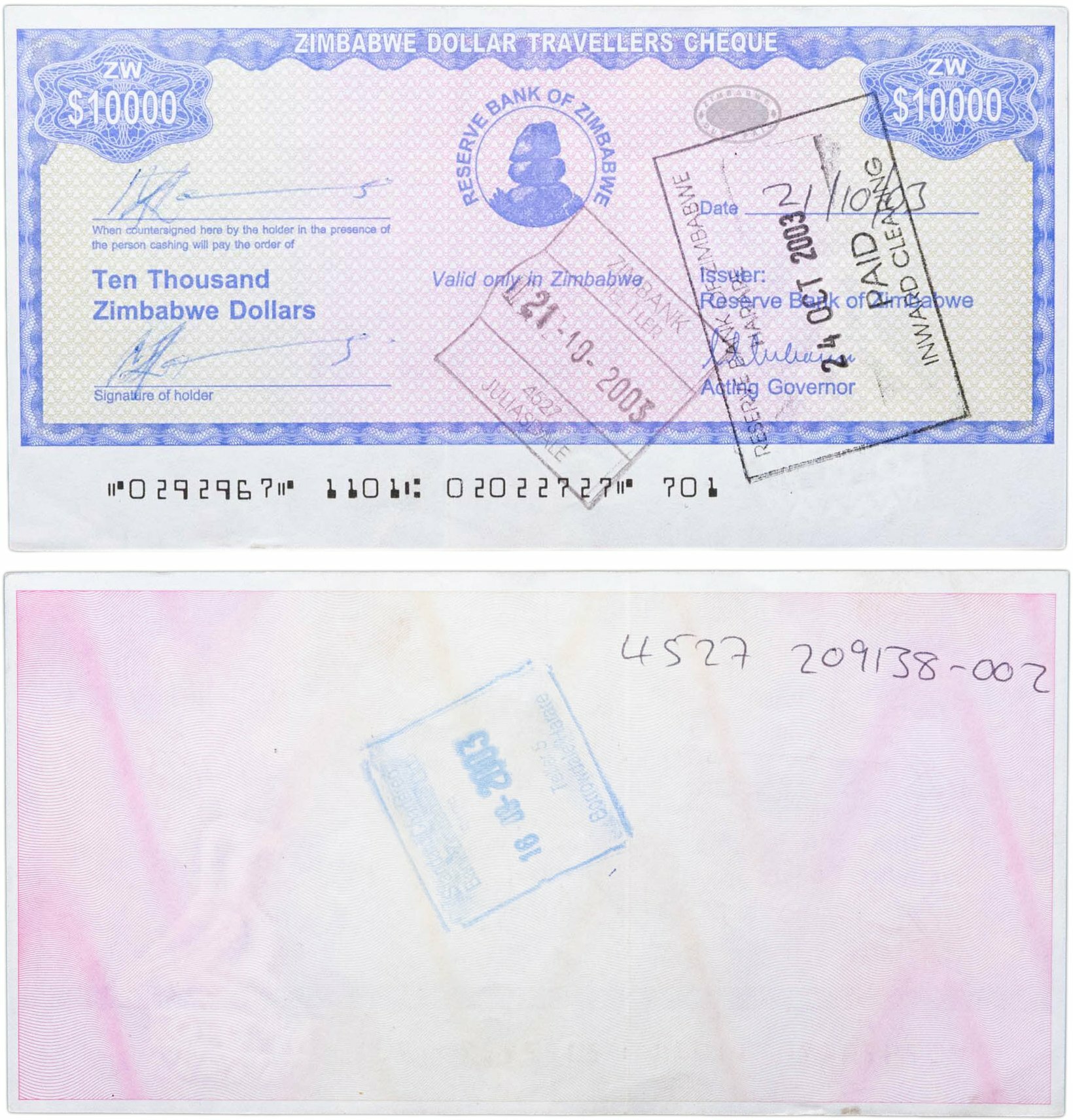 Зимбабве 10000 долларов 2003