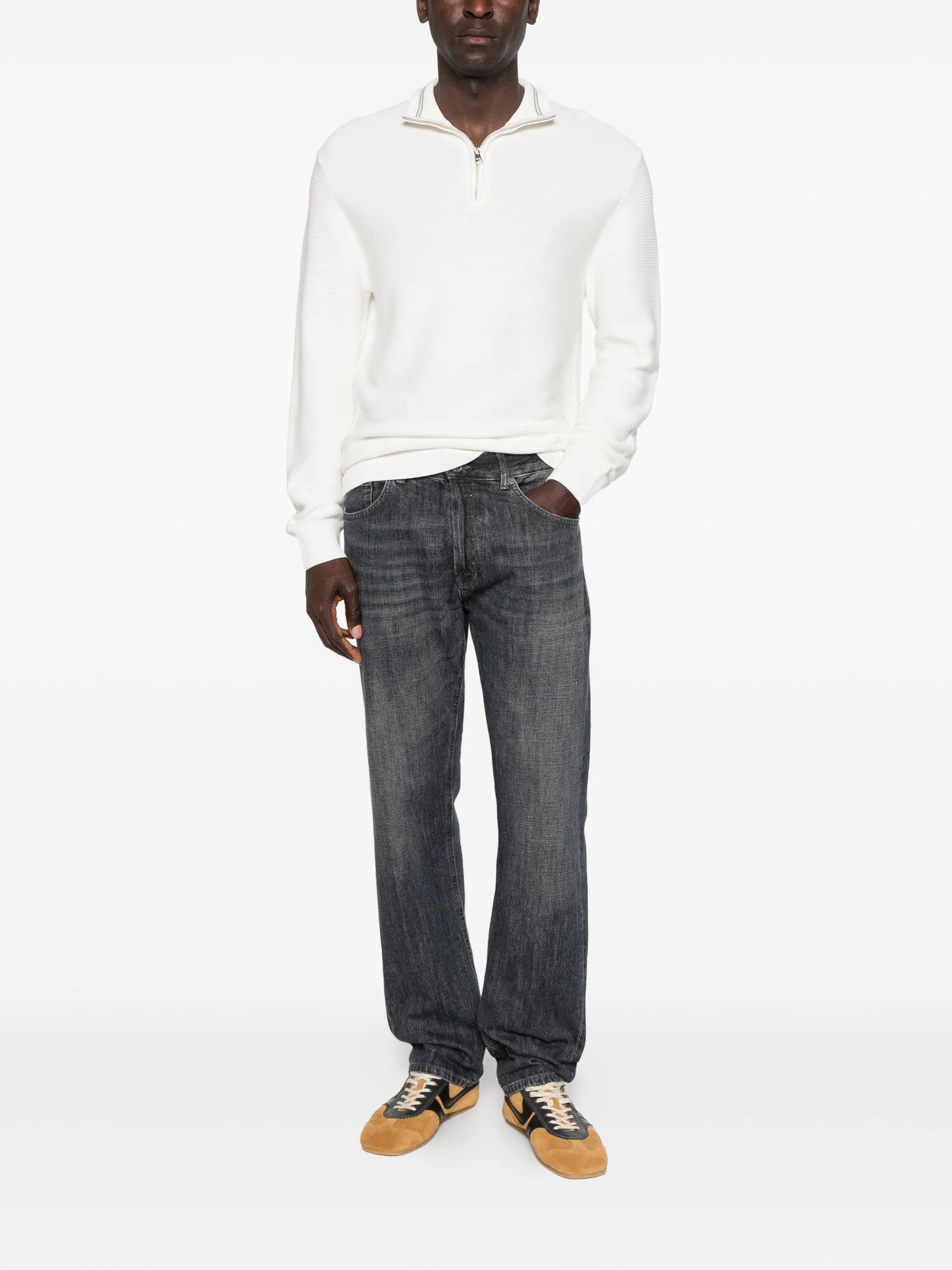 Свитер GANT Quarter-zip ribbed-knit sweater, размер 54, , разноцветный — фото 1