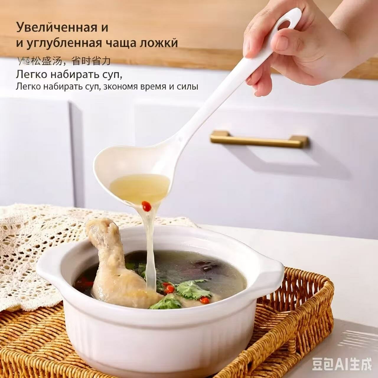 Кухонный половник 22.5 см, прочный, с длинной ручкой, для первых блюд — фото 1