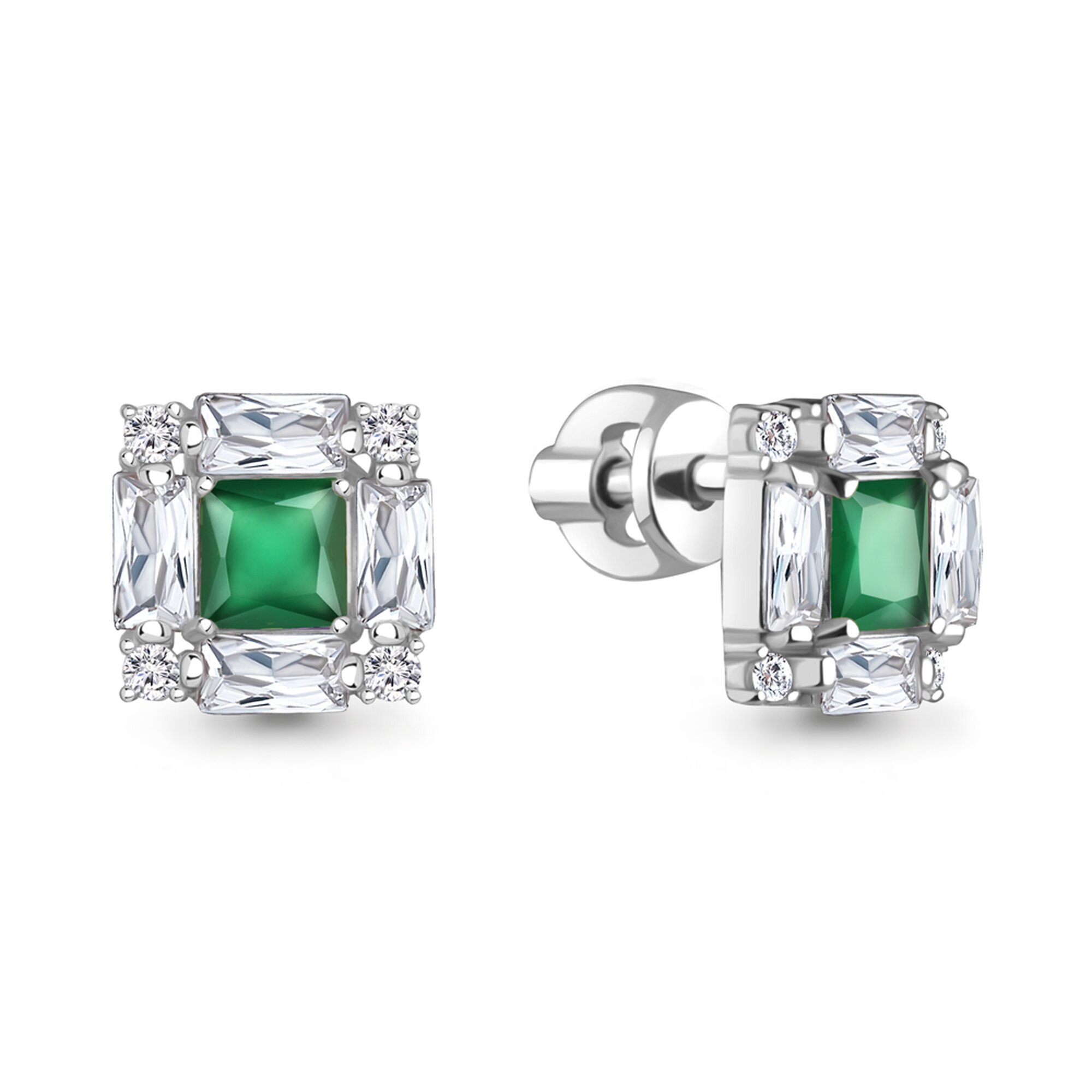 Серьги Diamant online, серебро, 925 проба, родирование, фианит, агат
