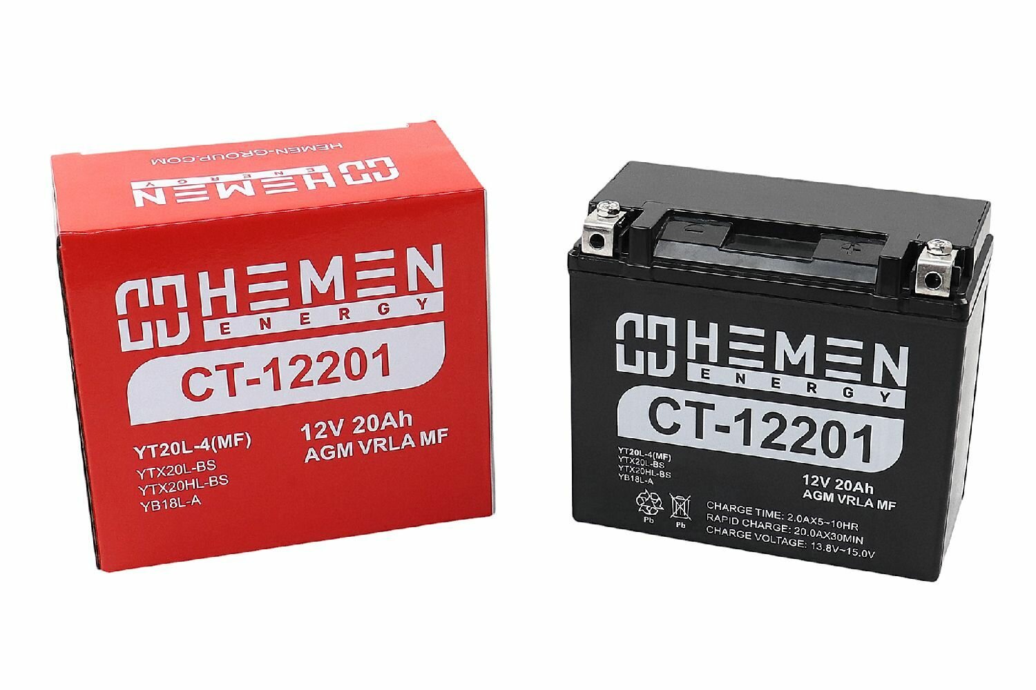 Аккумулятор 12В20Ач HEMEN ENERGY CT12201 (YTX20L-BS) (кислотн, герметичный) (обр. пол) (175*86*155мм