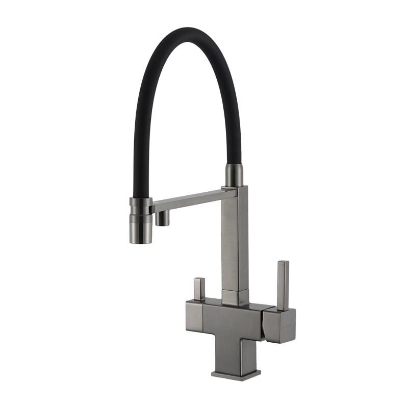 Смеситель для кухонной мойки Gappo G95-59 G4GE39NR5-GX59TT с подключением фильтра питьевой воды и гибким изливом, оружейная сталь, черный