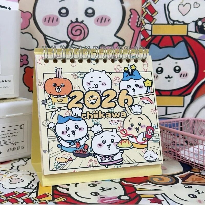 Настольный календарь Sanrio Hello Kitty 2026 с мультяшным рисунком, настольный календарь-расписание для студентов, стильный аксессуар для домашнего декора.
