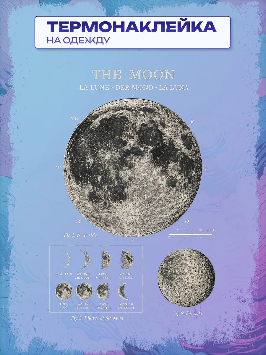 Термонаклейка — Луна фазы и карта The Moon