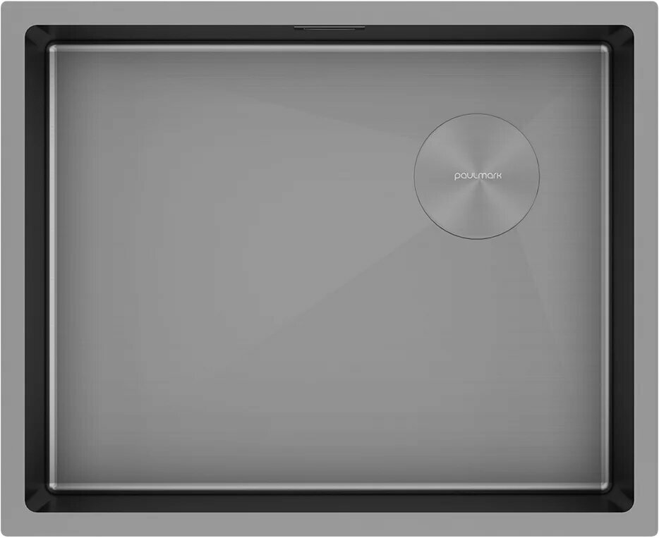 Мойка кухонная Paulmark Next-Skew PM885444-MG металлическая, 54x44, прямоугольная, серая, матовая, мойка для кухни, встраиваемая снизу, с сифоном, со сливом-переливом