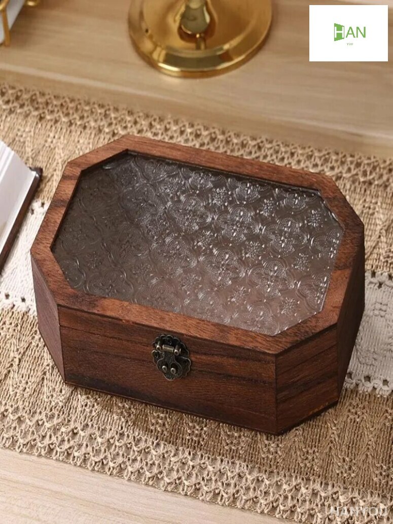 Шкатулка "Цветок хайтона", дерево, стекло, универсальная, замок, 23x15x6 см