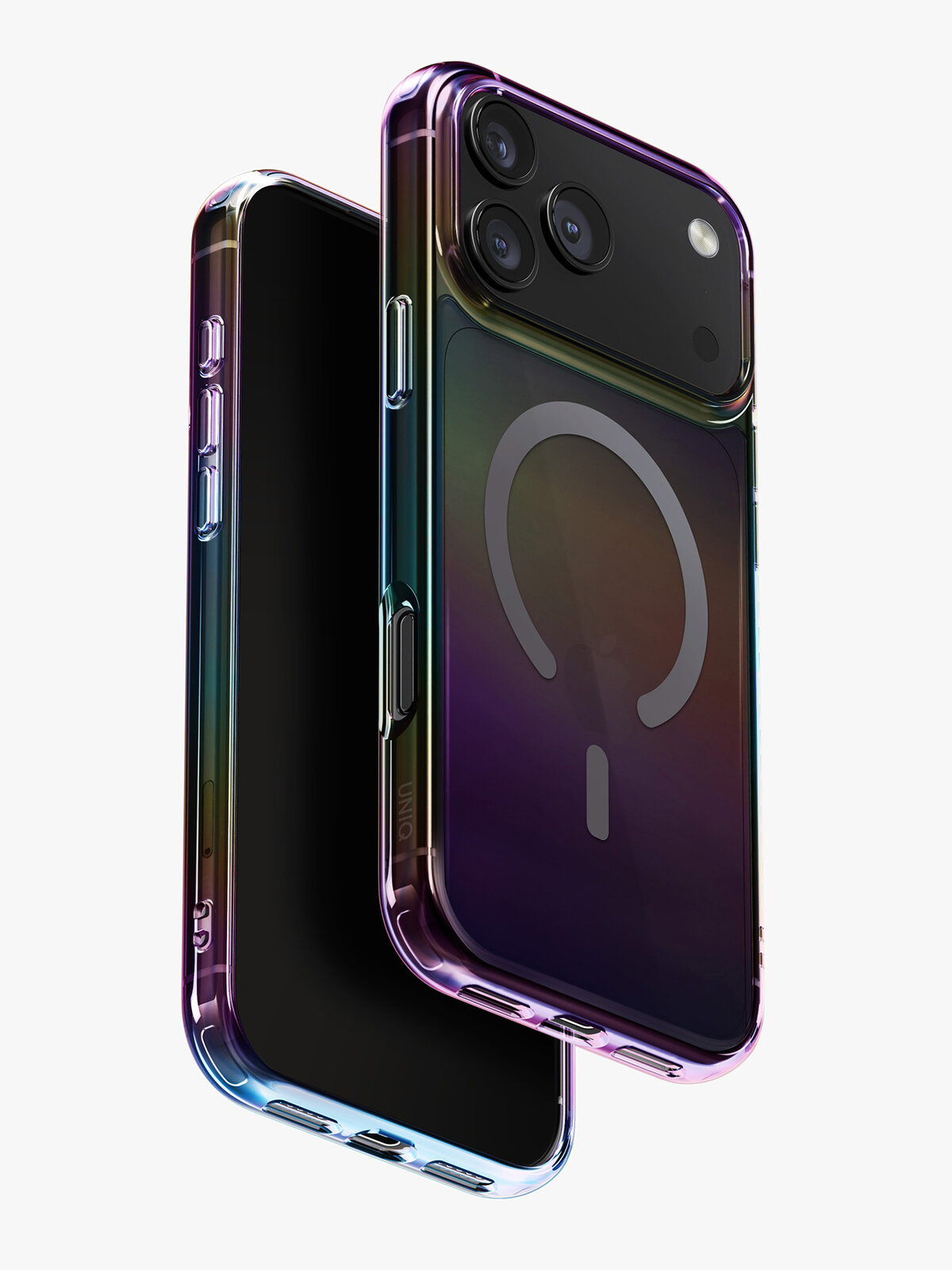 Чехол Uniq на iPhone 17 Pro Max, Iridescia с голографией, с магнитами MagSafe, черный