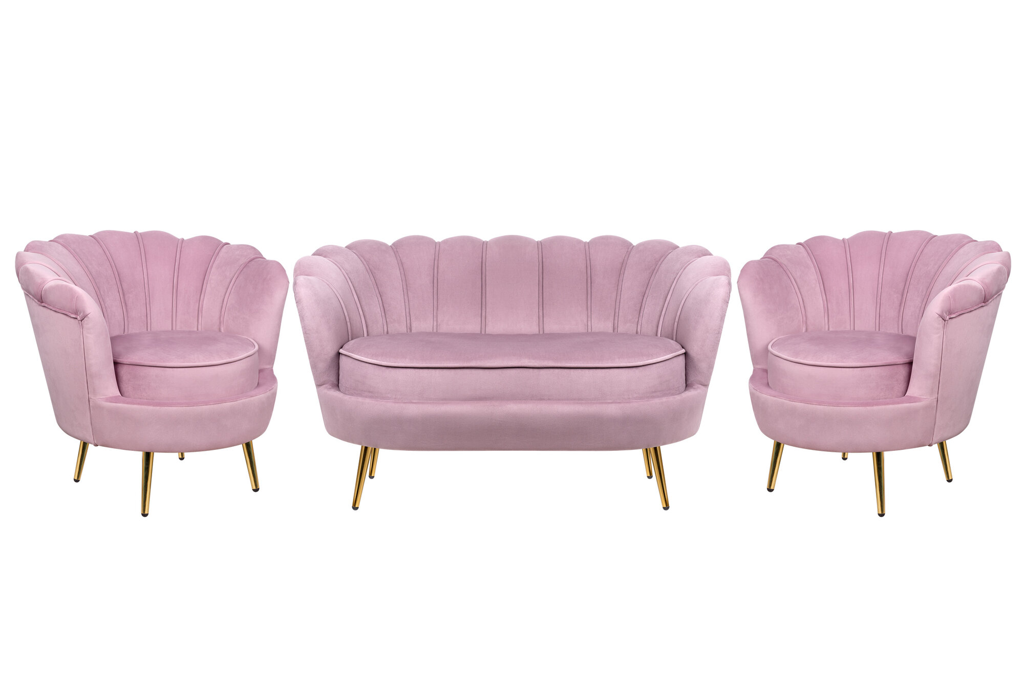 Комплект кресел с двухместным диваном Mak-interior "Ракушка Pearl Pink", розовый велюр