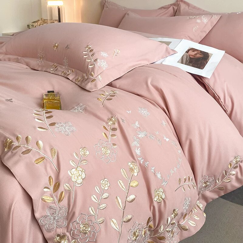 Комплект постельного белья Crystal Home Textiles класса люкс из 100% хлопка, 120 нитей, с цветочной вышивкой, 4