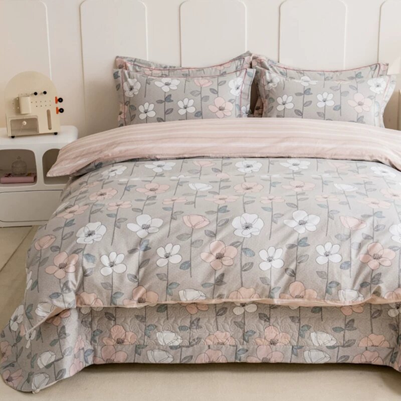 Стеганое покрывало, комплект из четырех предметов, маленькая свежая простыня из 100 хлопка, пододеяльник с принтом