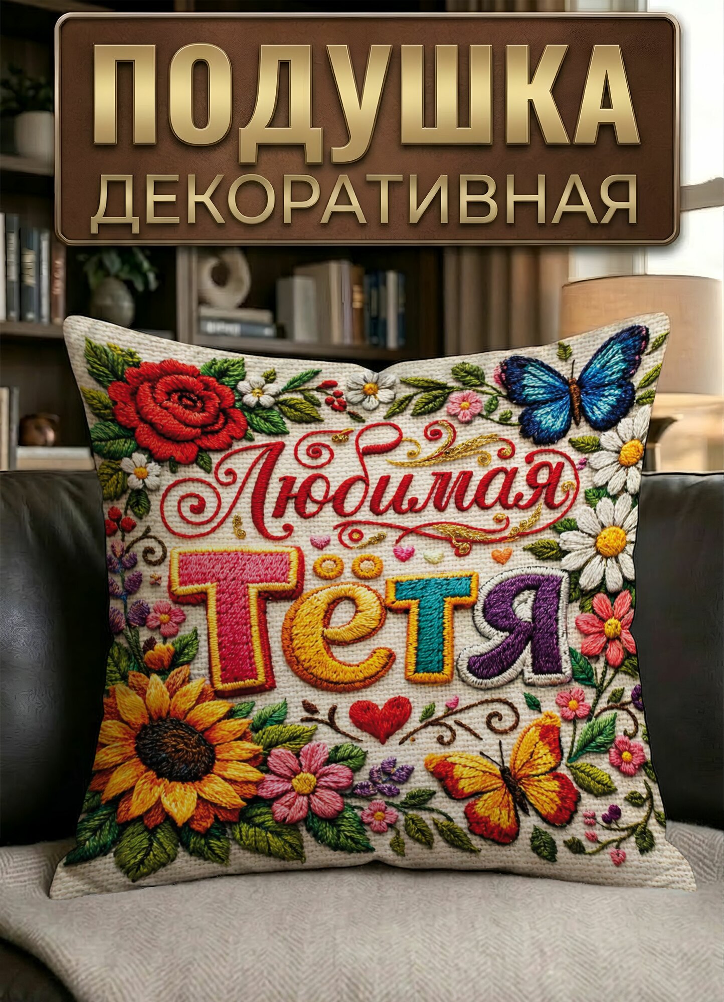 Подушка декоративная Вышитое Любимая Тётя
