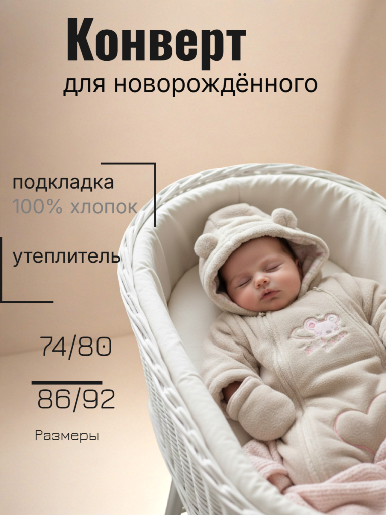 Спальный мешок для новорожденного (Размер: 74/80), арт. 382409, цвет коричневый