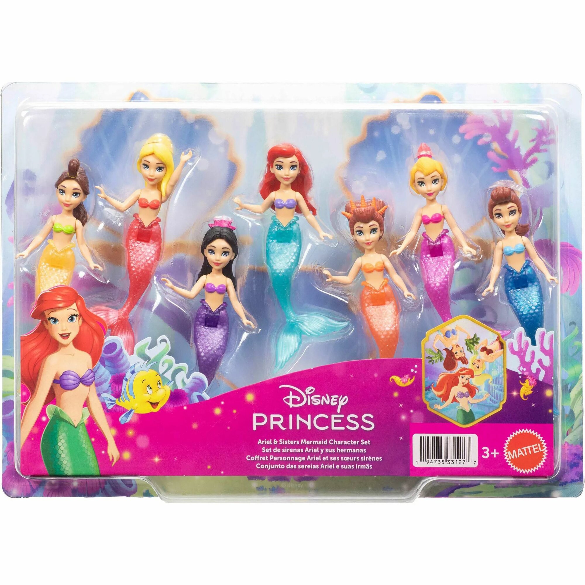 Персонаж русалки из Disney Princess Ariel and Sisters включает 7 маленьких кукол