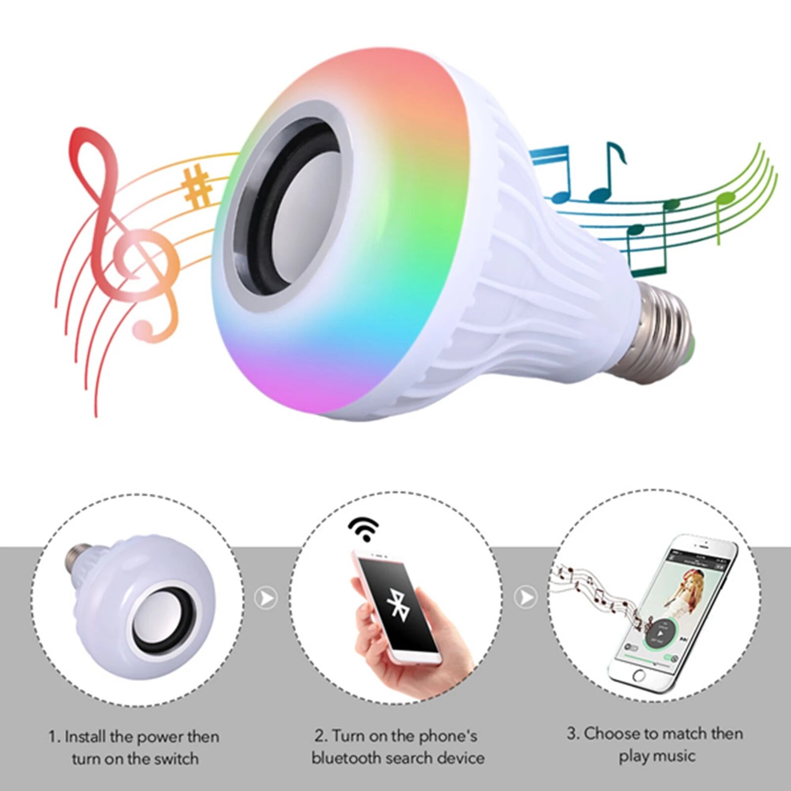 Mall JYL E27 LED Magic Bulb: Радужный Свет + Bluetooth-Динамик для Идеальных Вечеринок