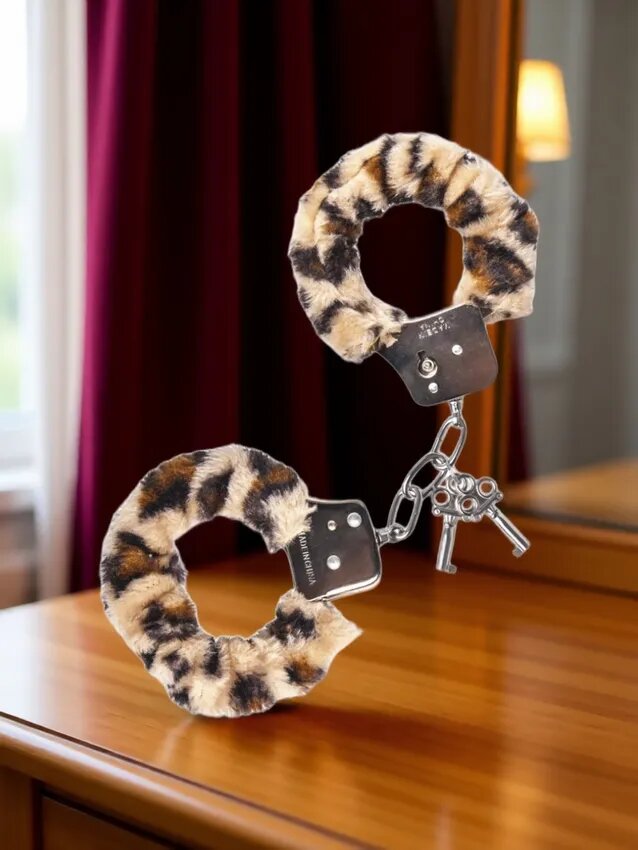 Наручники ToyFa Theatre Love Cuffs, искусственный мех леопарда, диаметр 6 см