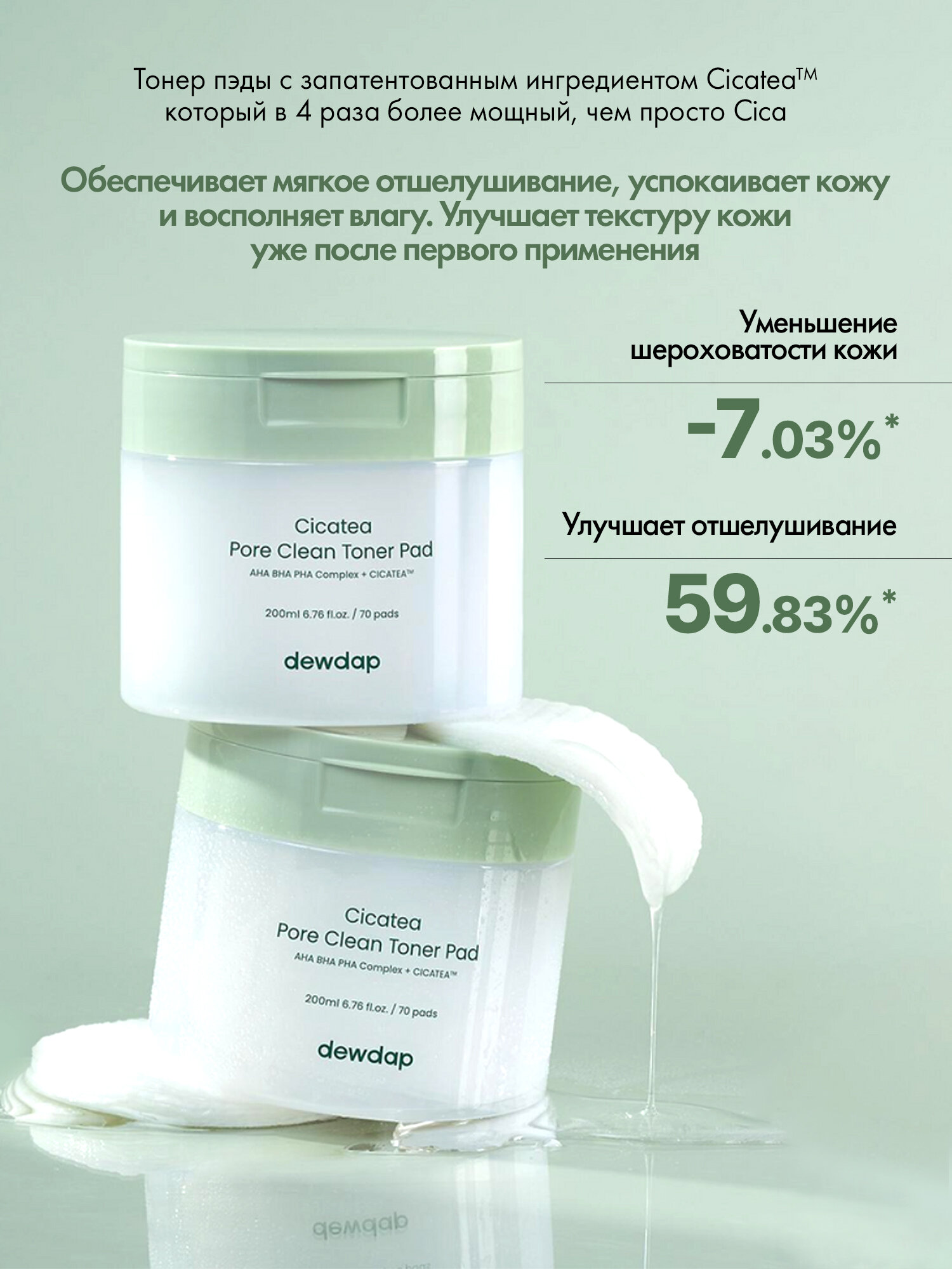 Тонер-пэды dewdap, отшелушивающие, для лица, с кислотами, 70 шт.
