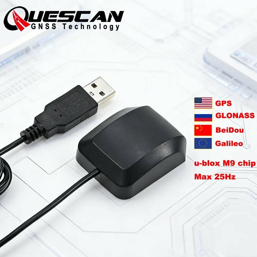QUESCAN u-blox M9 USB GPS ГЛОНАСС Galileo BeiDou Антенный приемник для Windows Android ublox9 USB M9N GPS GLONASS GNSS 25 Гц USB NMEA RTCM