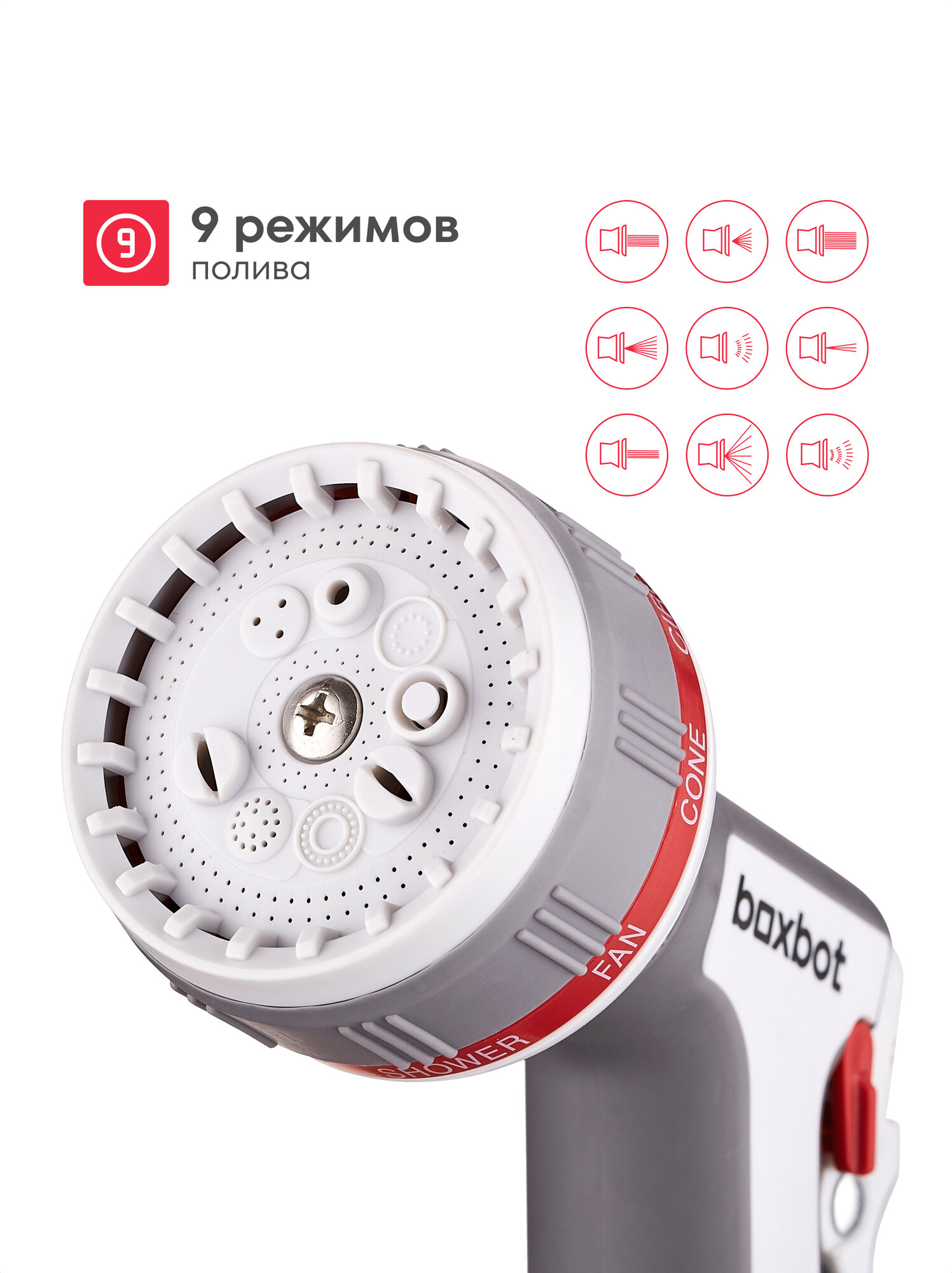 Пистолет-распылитель 9 режимов с комплектом коннекторов усиленный корпус