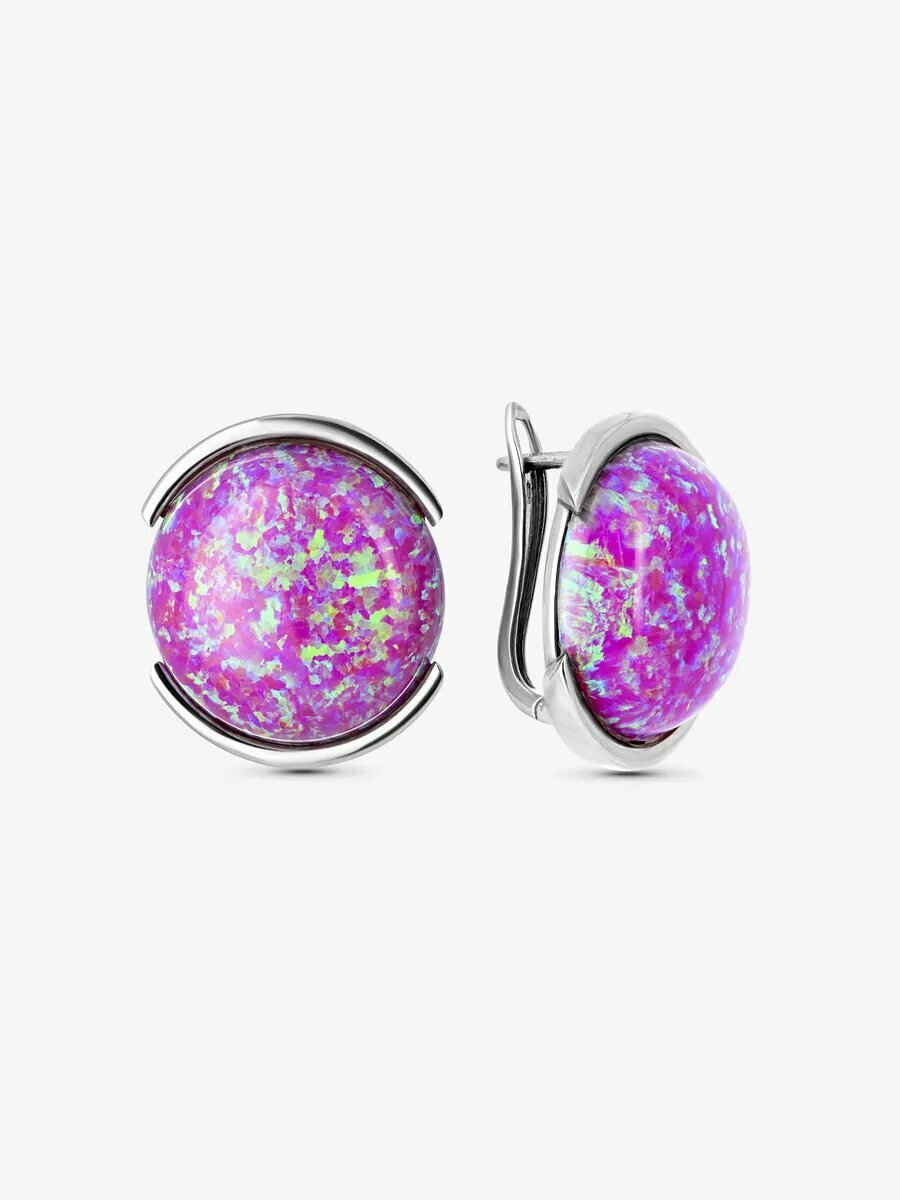 Серьги двусторонние L-Silver, серебро, 925 проба, родирование, опал синтетический, опал, длина 2.2 см, , фиолетовый — фото 1