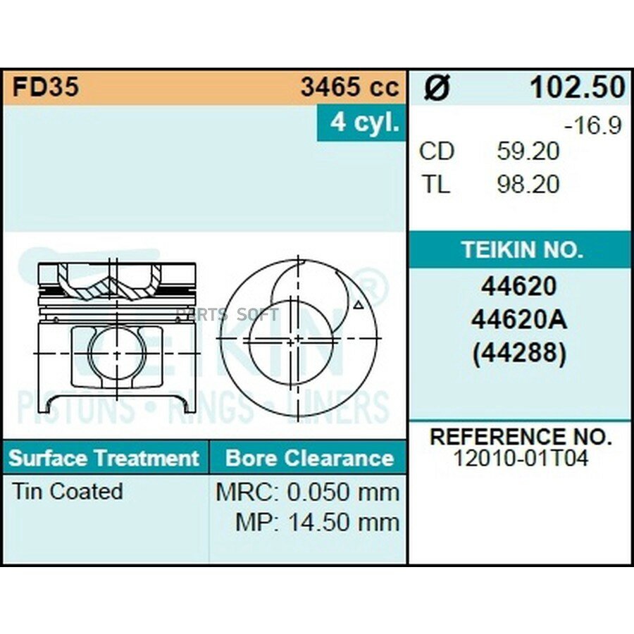 Комплект поршней FD35 от официального дистрибьютора, TEIKIN, артикул 44620STD