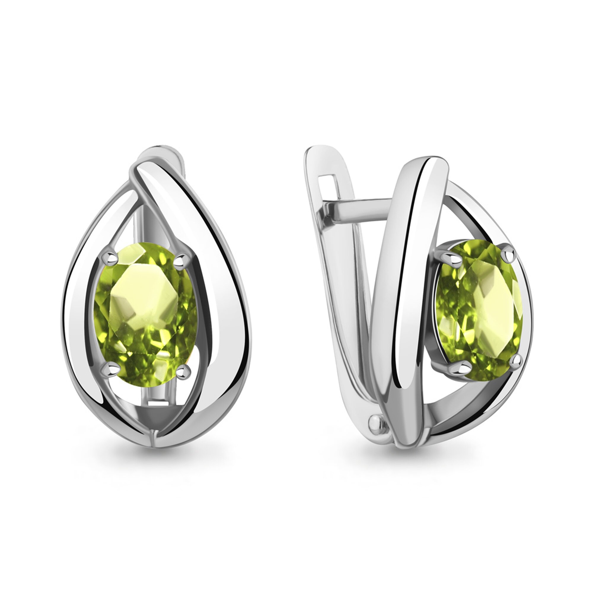 Серьги, серебро, 925 проба, родирование, хризолит