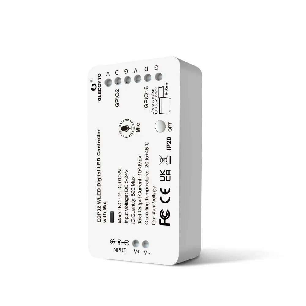 Контроллер светодиодной ленты GLEDOPTO WLED, ESP32 с микрофоном, 100 динамических режимов освещения DIY, управление приложением WiFi, 800 светодиодных лент IC WS2811 SK6812