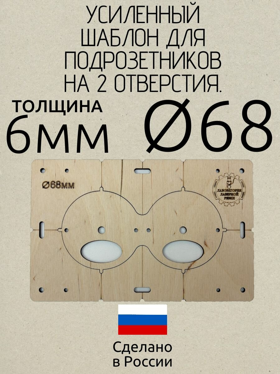 Шаблон для подрозетников 68 мм на 2 отверстия, усиленный 6 ММ, кондуктор для сверления