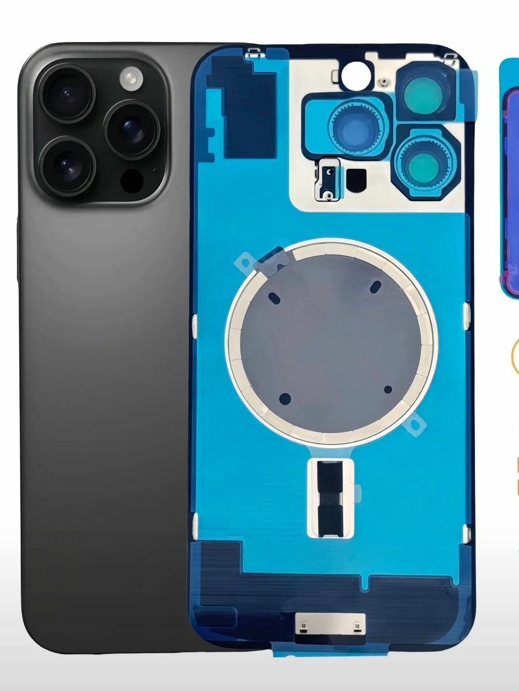 Задняя крышка для iPhone 16 Pro Max (A3296) в сборе со стеклом камеры Черный (стекло, монолит, MagSafe, логотип) - Премиум