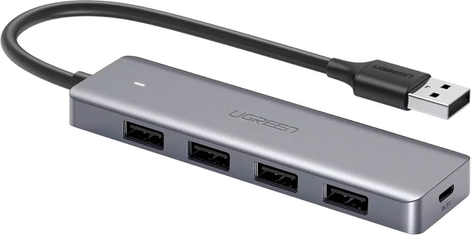 Хаб (разветвитель) UGREEN CM219, черный (50985), USB 3.0, USBх4, Питание через USB, длина 15см