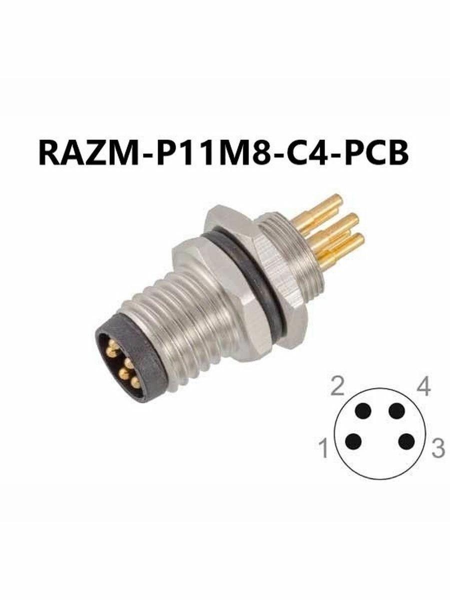 RAZM-P11M8-C4-PCB разъём приборный М8 4 pin / вилка (папа)
