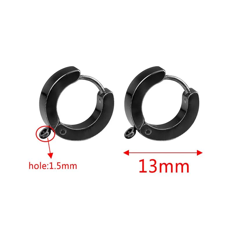 Черные серьги-кольца 13 мм, hole:1.5mm, JC702-BB