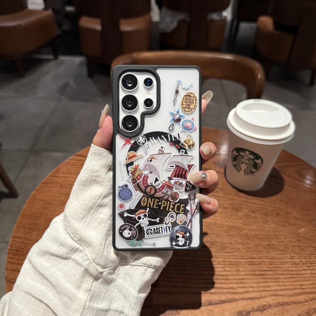 Чехол для телефона One Piece Luffy Holder для Samsung Galaxy S23 S24 S25 Ultra Plus fe NIKA Luffy Cartoon Magnetic для Magsafe Cover