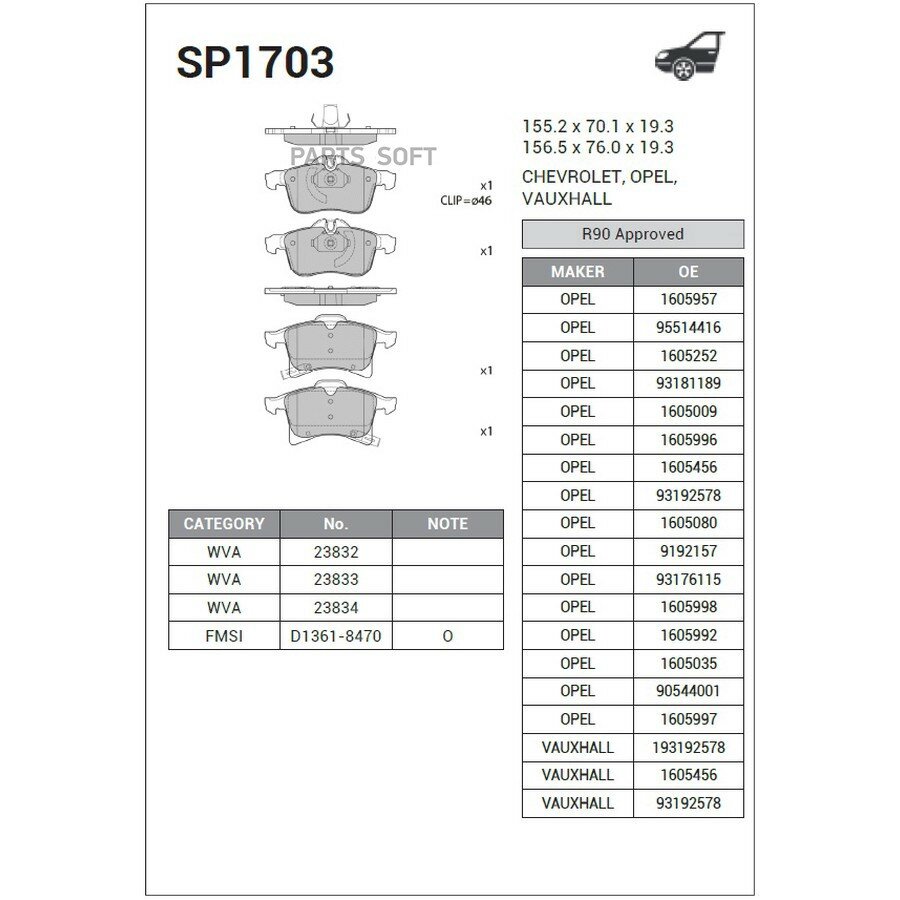SANGSIN BRAKE SP1703 Колодки тормозные OPEL ASTRA G/H/ZAFIRA A передние SP1703