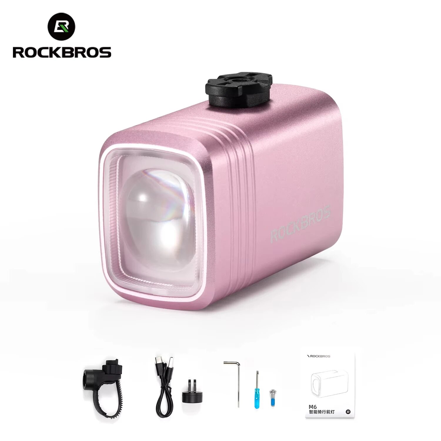 ROCKBROS Велофонарь передний розовый, 1000LM, M6-Pink