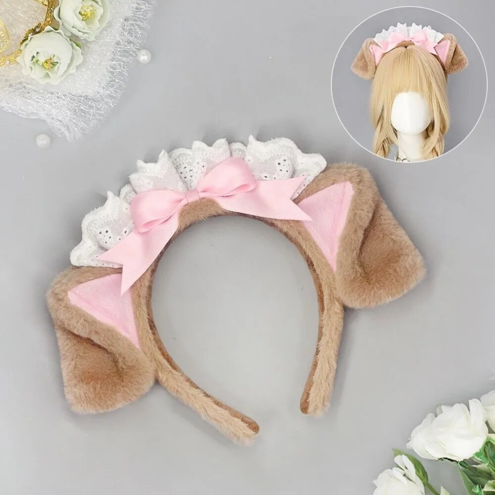 Пушистая повязка с ушками собаки, Розовый, Style 04