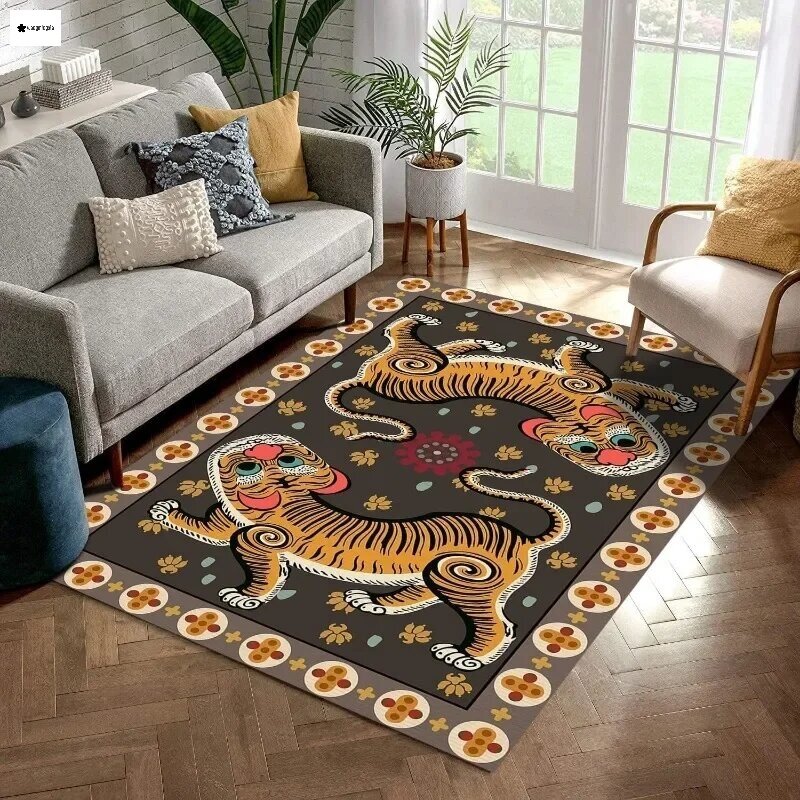 Премиум бордовый ковёр с тигром, 120x160 см