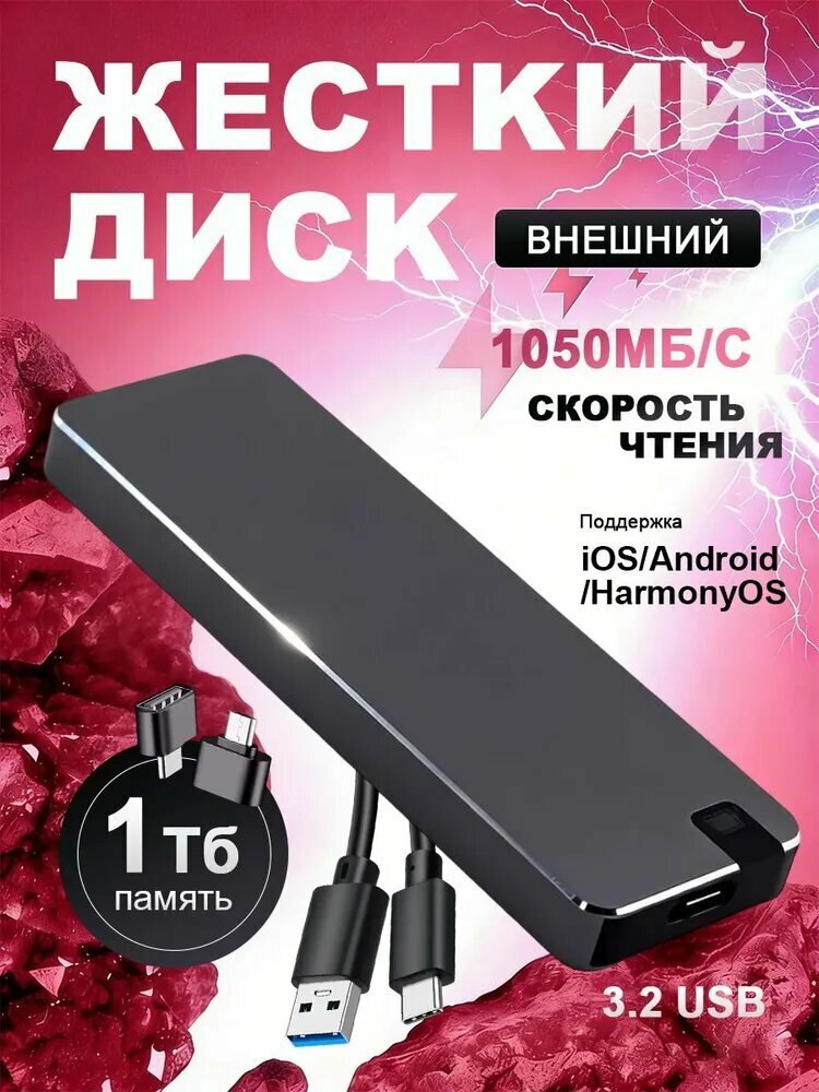 1 ТБ Внешний жесткий диск , Металл, черный, Благодаря компактному и портативному дизайну