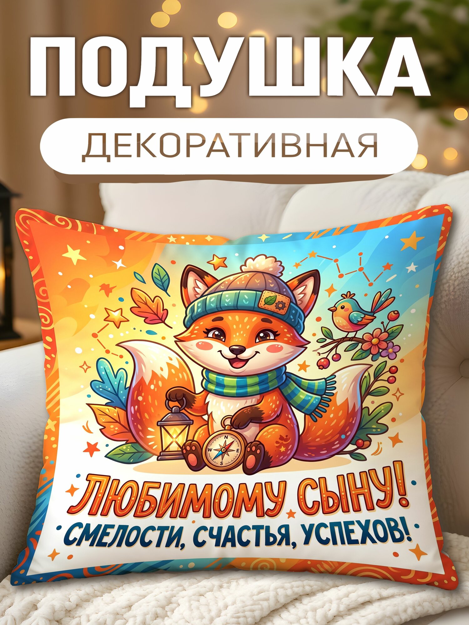 Подушка декоративная с принтом Любимому сыну, размеры 40 х 40 см, 1 шт.