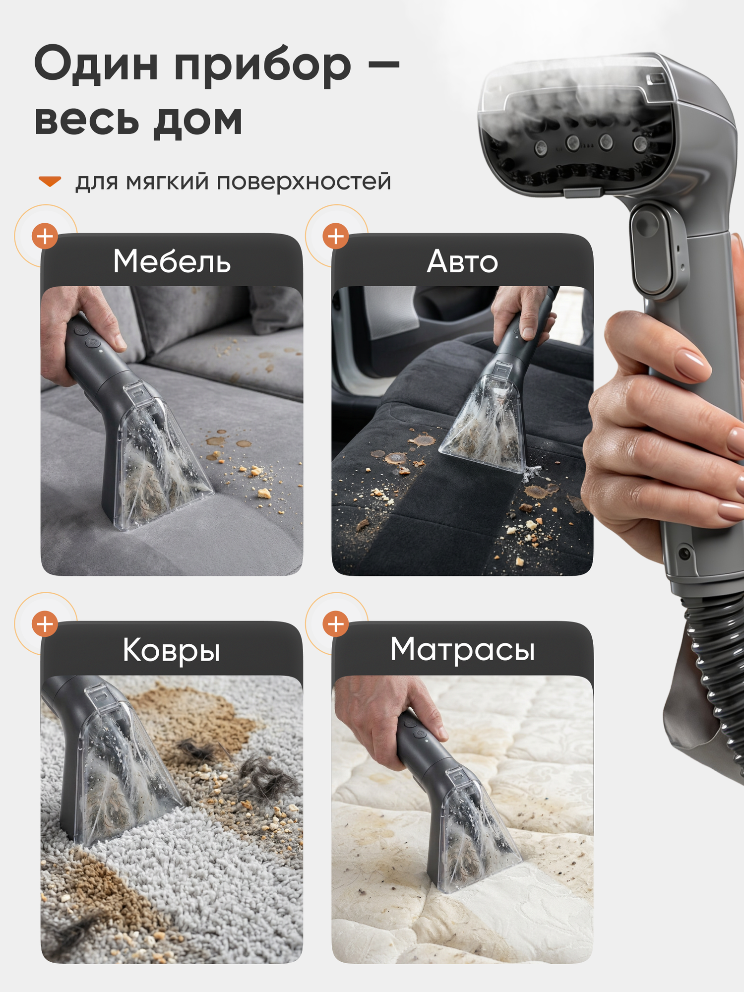 Моющий паровой пылесос MOOCHI, 2000Вт, аквафильтр, телескопическая труба всасывания, 82дБ — фото 1