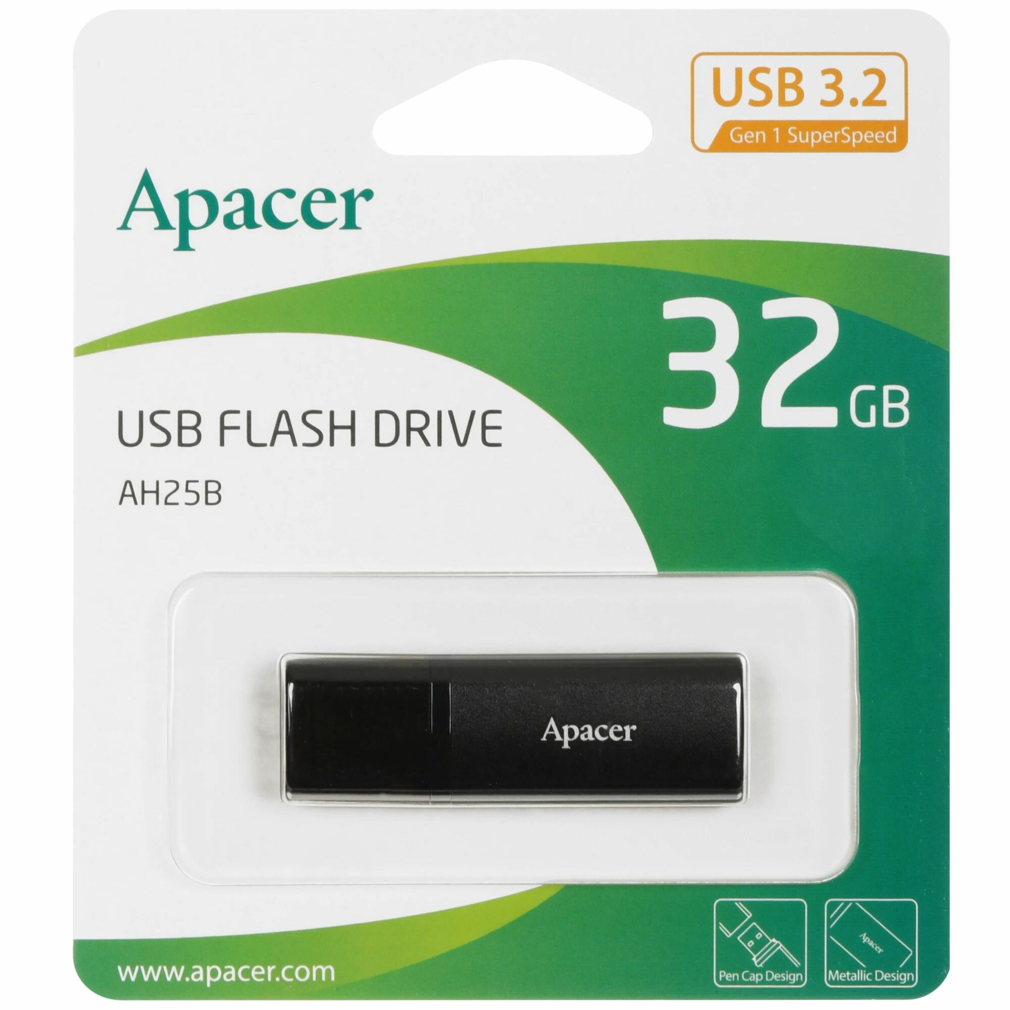 Память USB Flash 32 ГБ APACER AH25B (AP32GAH25BB-1) - USB3.2, USB Type-A