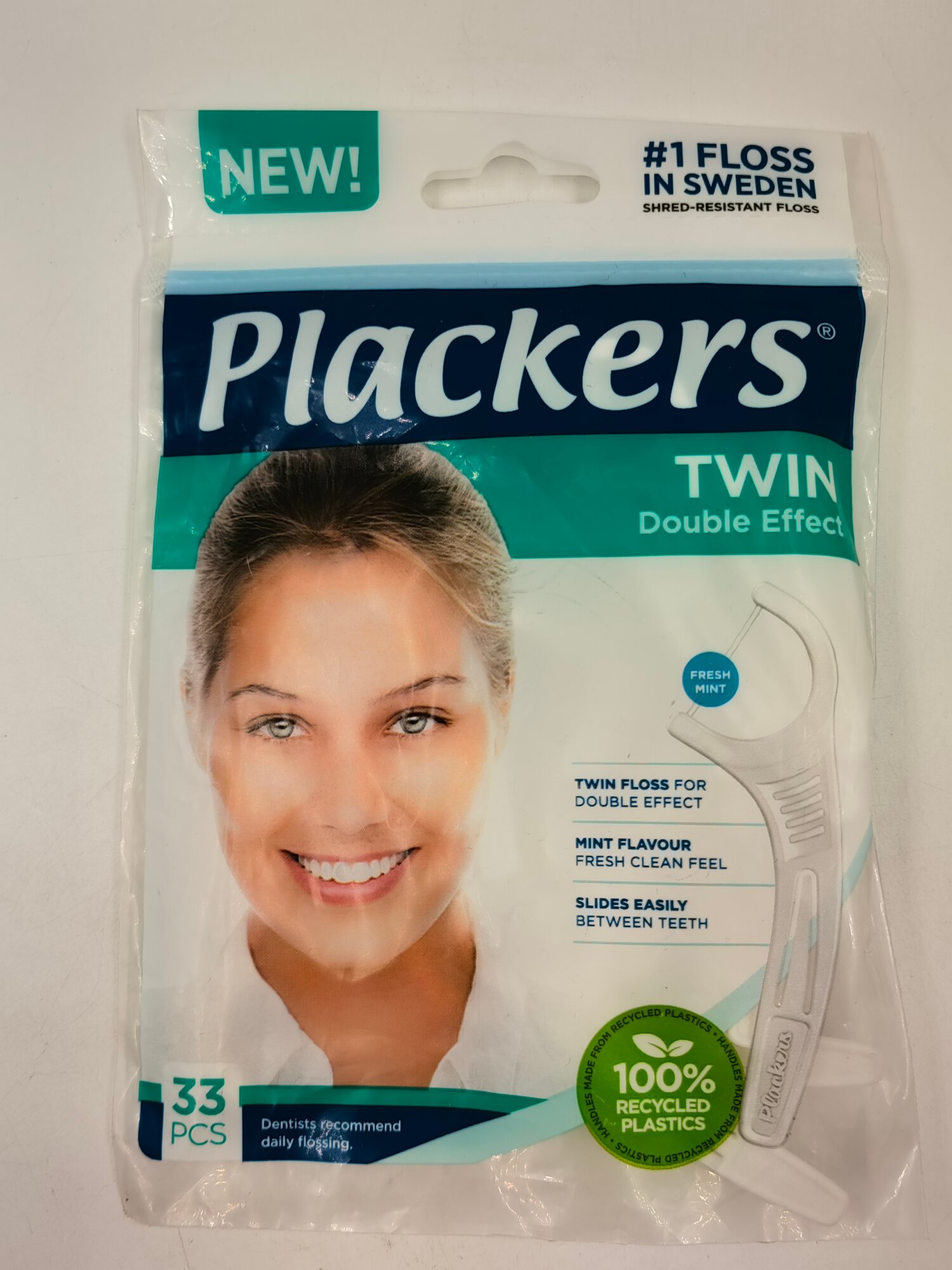 Зубная нить на держателе Plackers Twin двойной эффект, в упаковке 33 шт. (Швеция)
