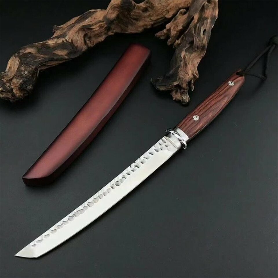 Высококачественный нож с фиксированным клинком KATANA, клинок из стали 8cr13mov, деревянная рукоять, для выживания на природе, охоты, резки, коллекционирования, боевой инструмент.